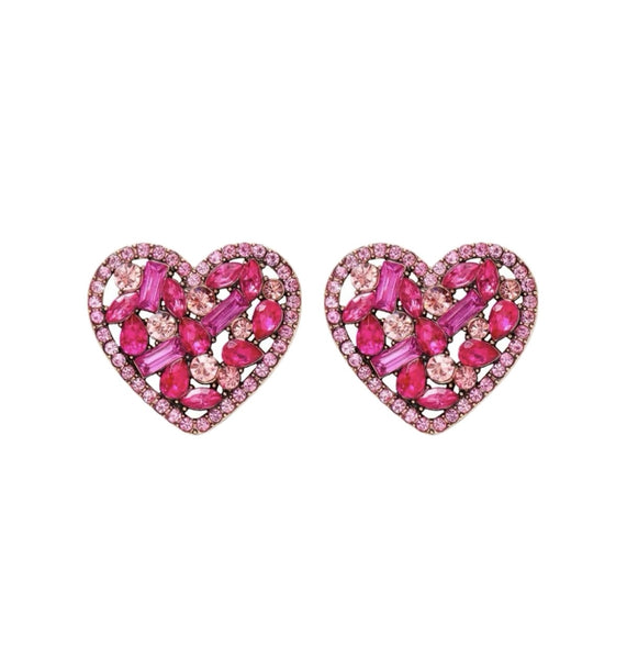 Hot Pink Heart Rhinestone Earrings | URBAN ECHO SHOP – Urban Echo Shop